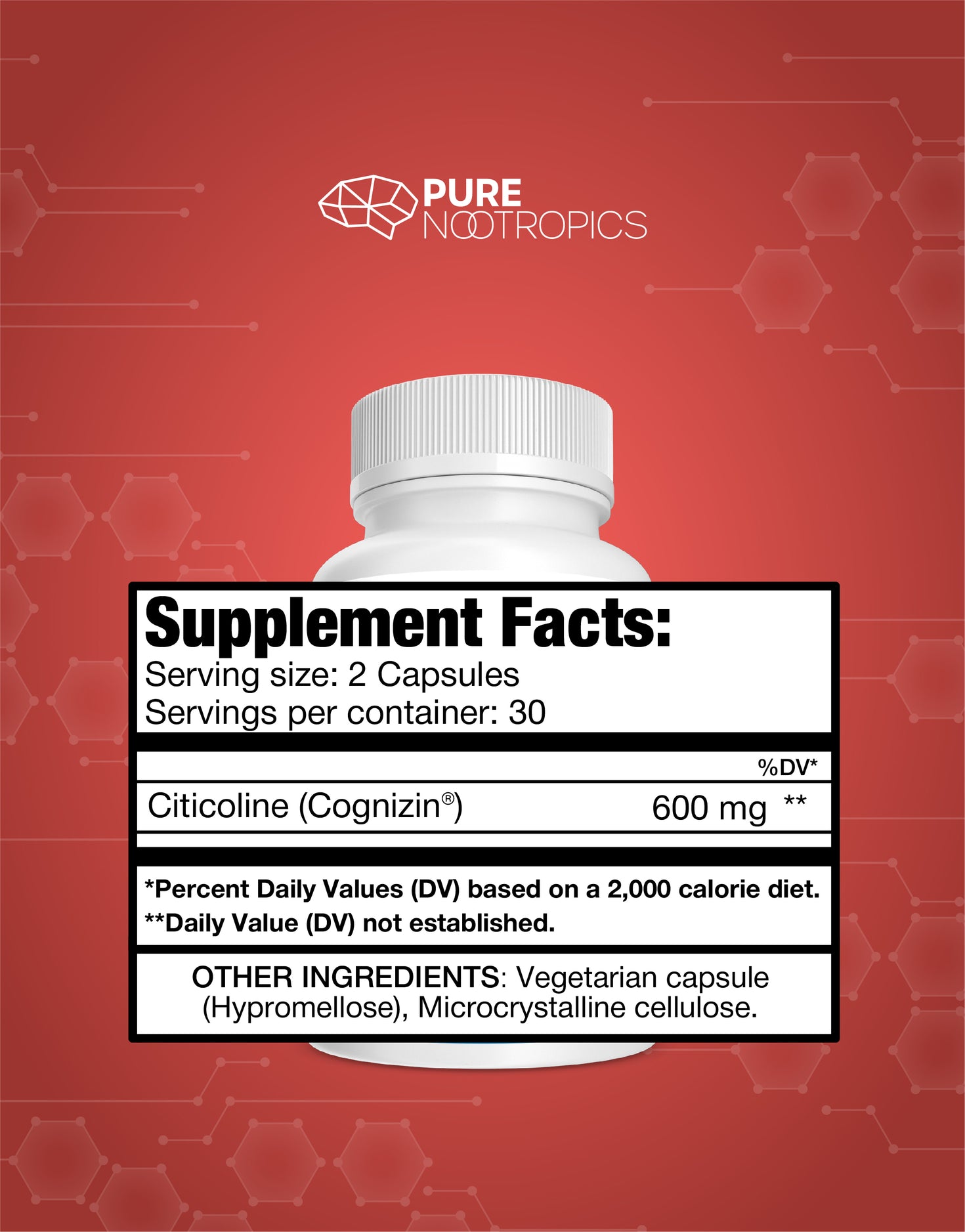 Buy CDP Choline (Citicoline) 300mg Capsules by Pure Nootropics